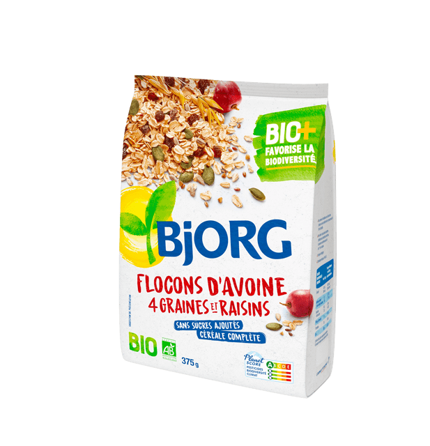 Flocons d'avoine petit-déjeuner 4 graines et raisin bio - Bjorg